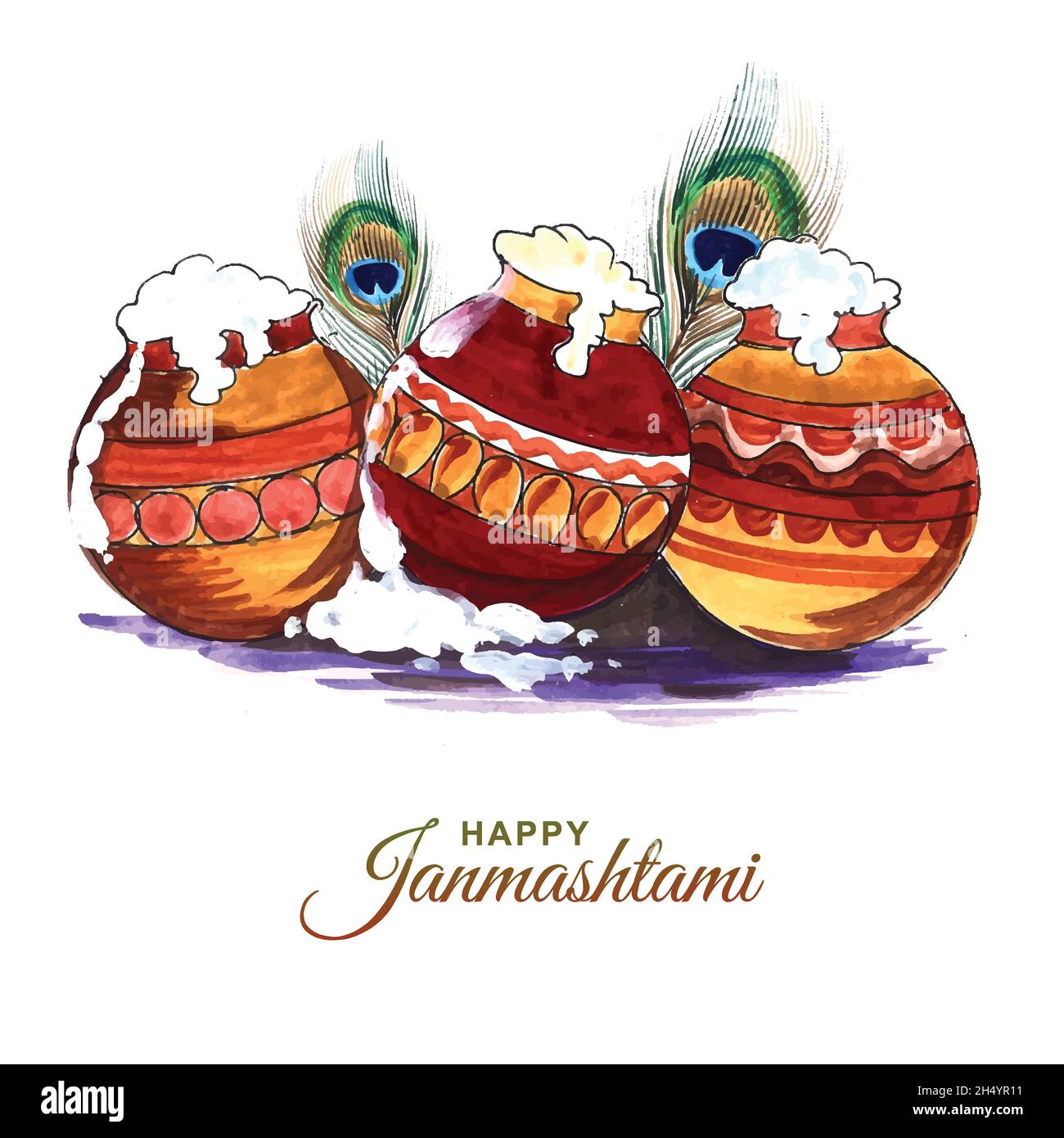 Happy Janmashtami Indian festival design with matki and makhan Stock ...
