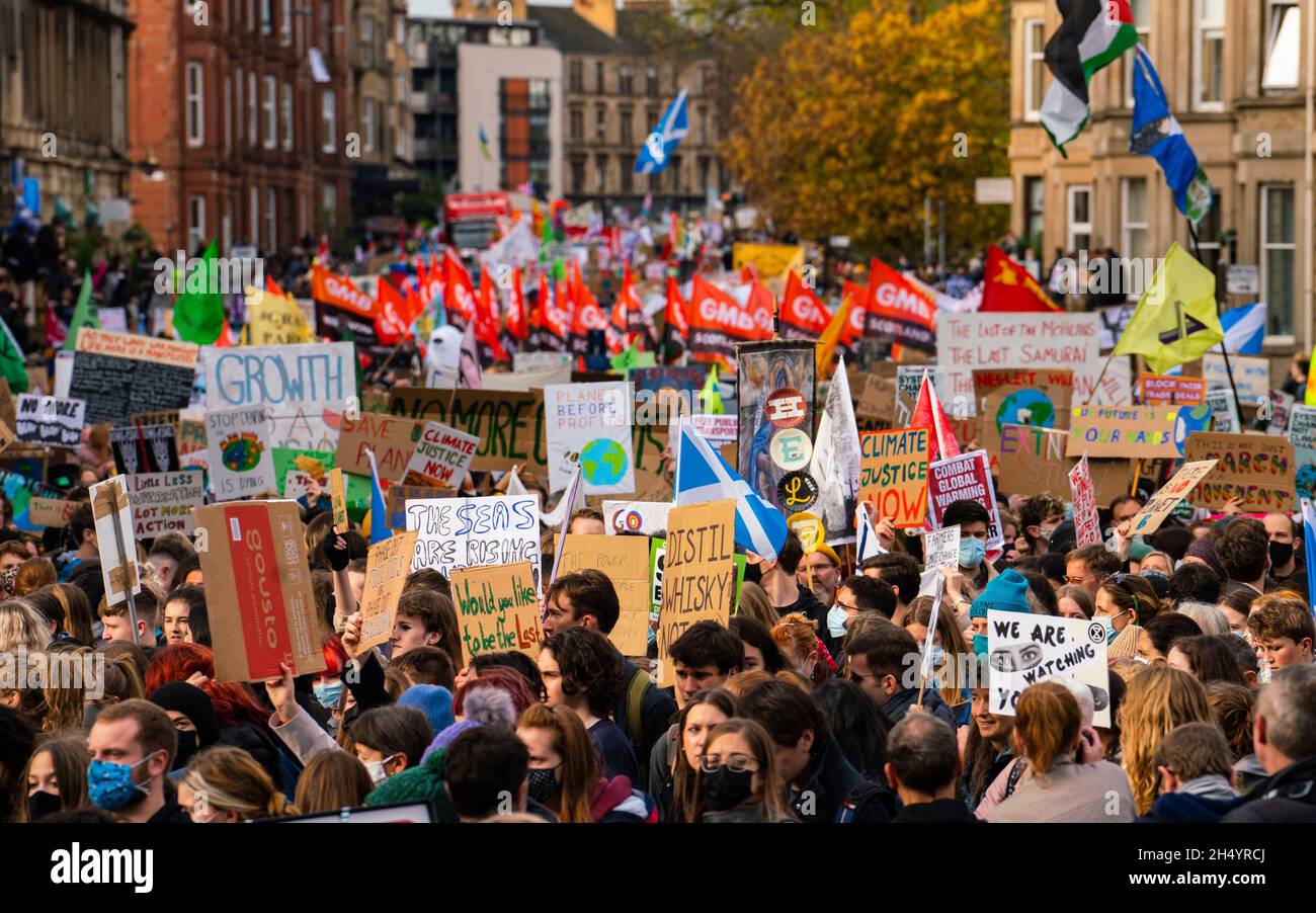 Glasgow, Scotland, UK. 5th November 2021. Demonstrators on a Fridays For Future march on a ...