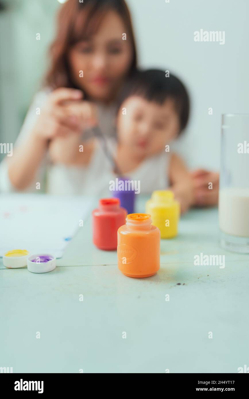the image of a happy Asian family coloring Stock Photo - Alamy