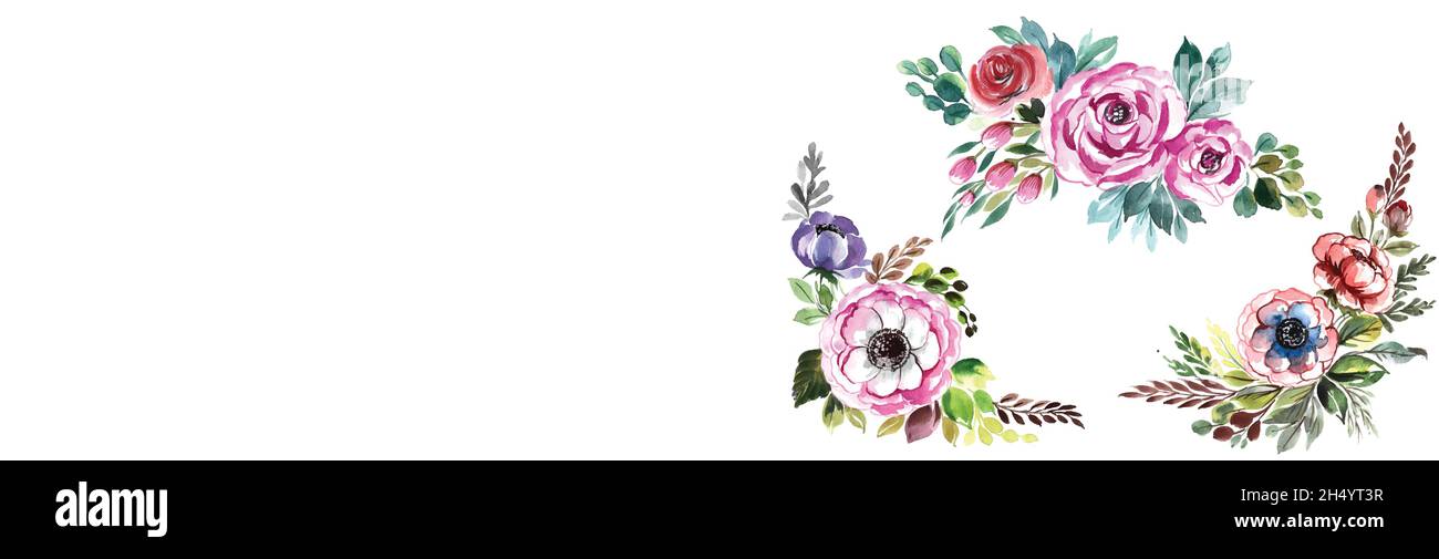 Beautiful bunch flowers set watercolor design Stock Vector Image & Art ...