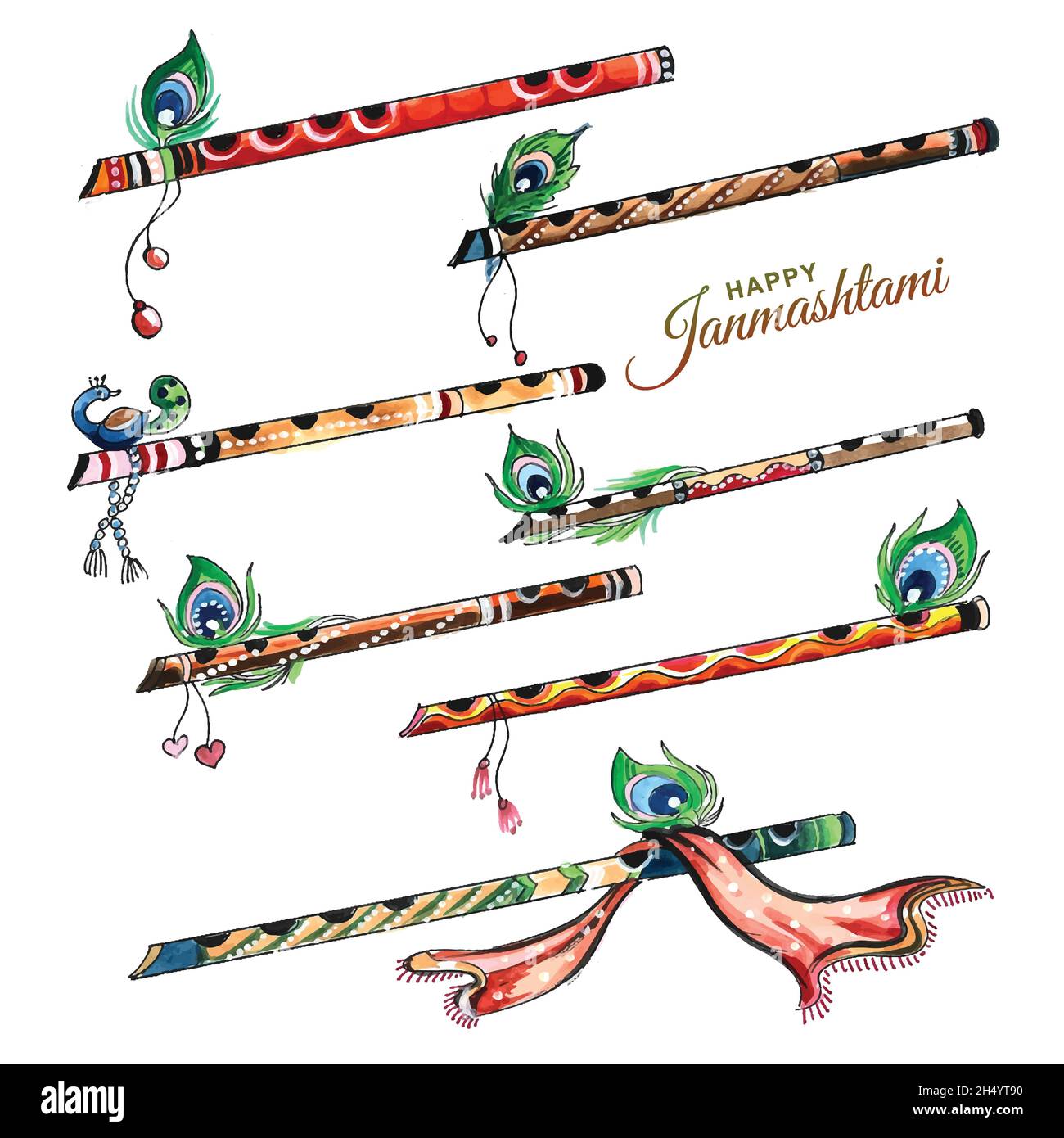 Indian flute peacock feather Stock Vector Images - Alamy