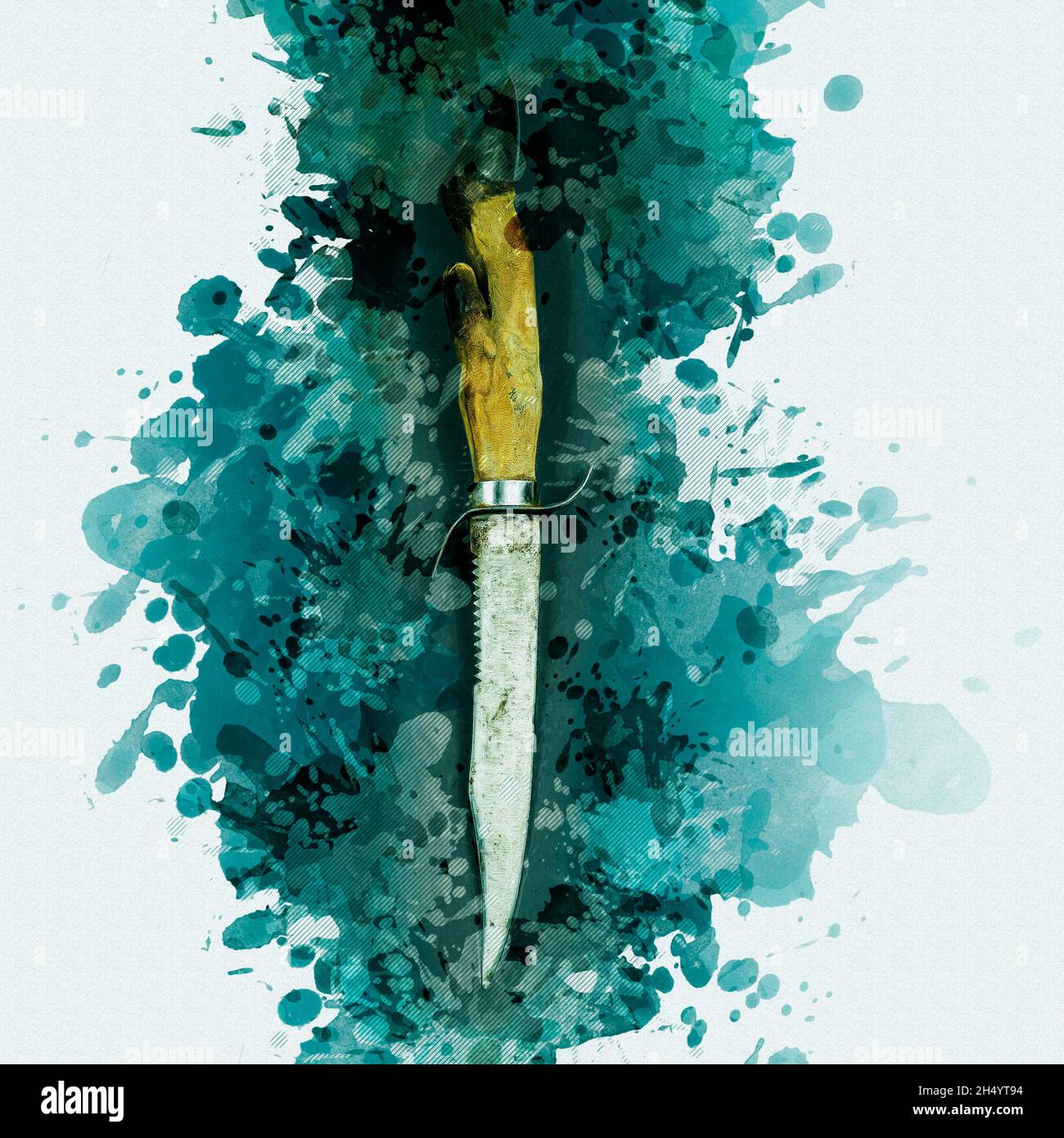 Hunting knife with a handle made of goat's leg. Cold weapon. Digital ...