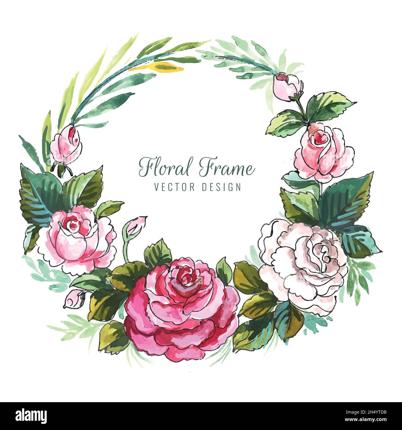 Peony round frame card design for greeting or invitation realistic ...