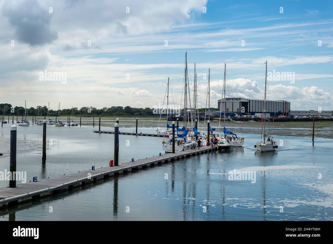 Luxury sailing yachts moored on a pontoon at Port Solent, Hampshire, UK ...