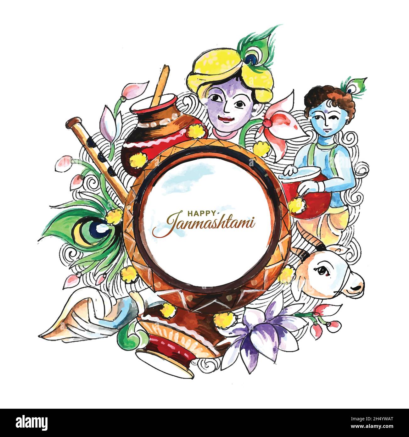 Beautiful decorative krishna janmashtami card background Stock Vector ...