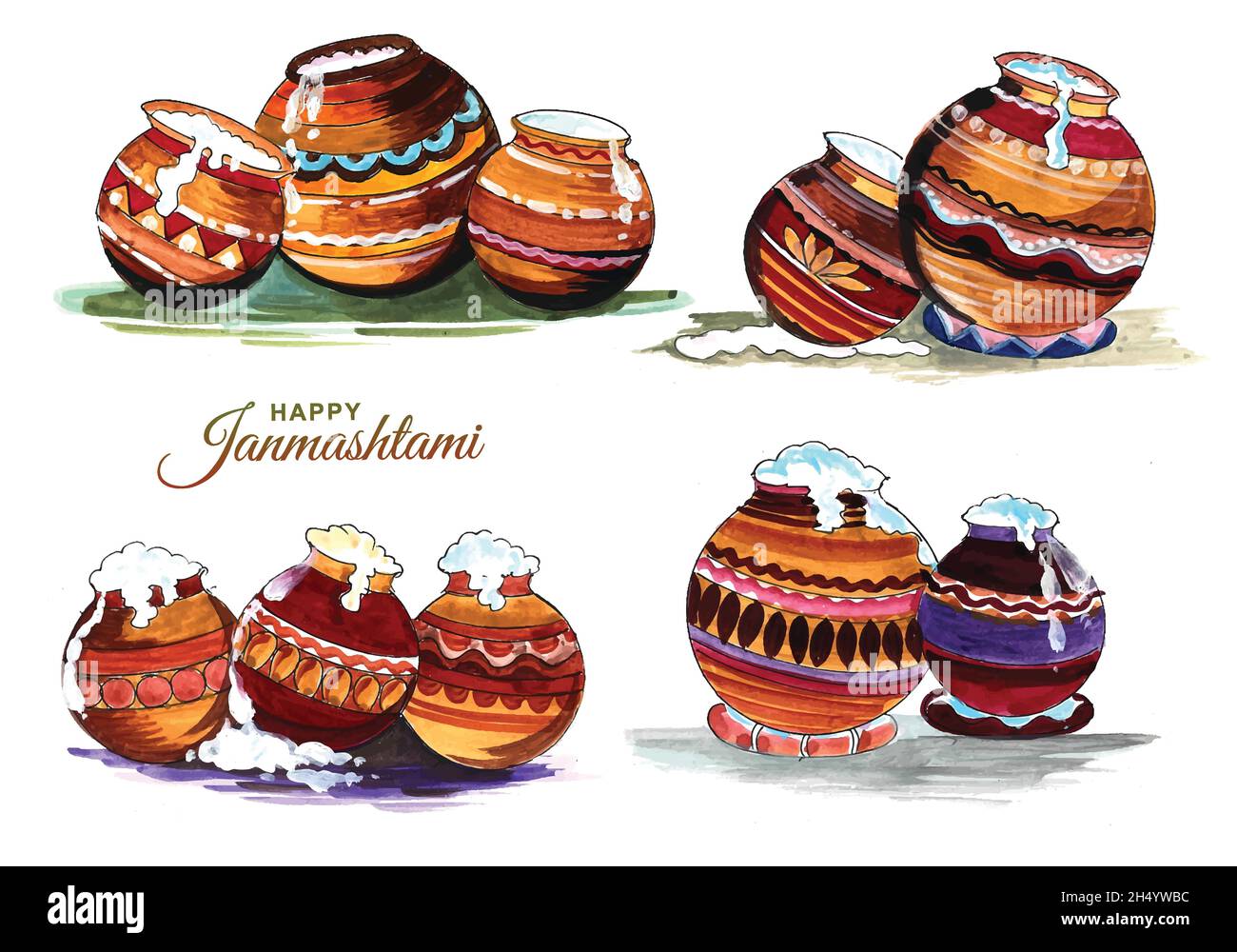 Beautiful dahi handi set in Krishna Janmashtami card design Stock ...