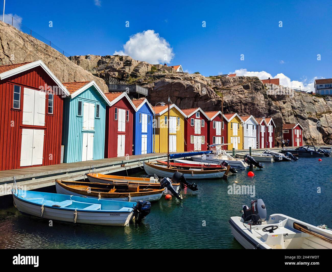beautiful colored houses in the fishing village of Smogen. Swedish ...