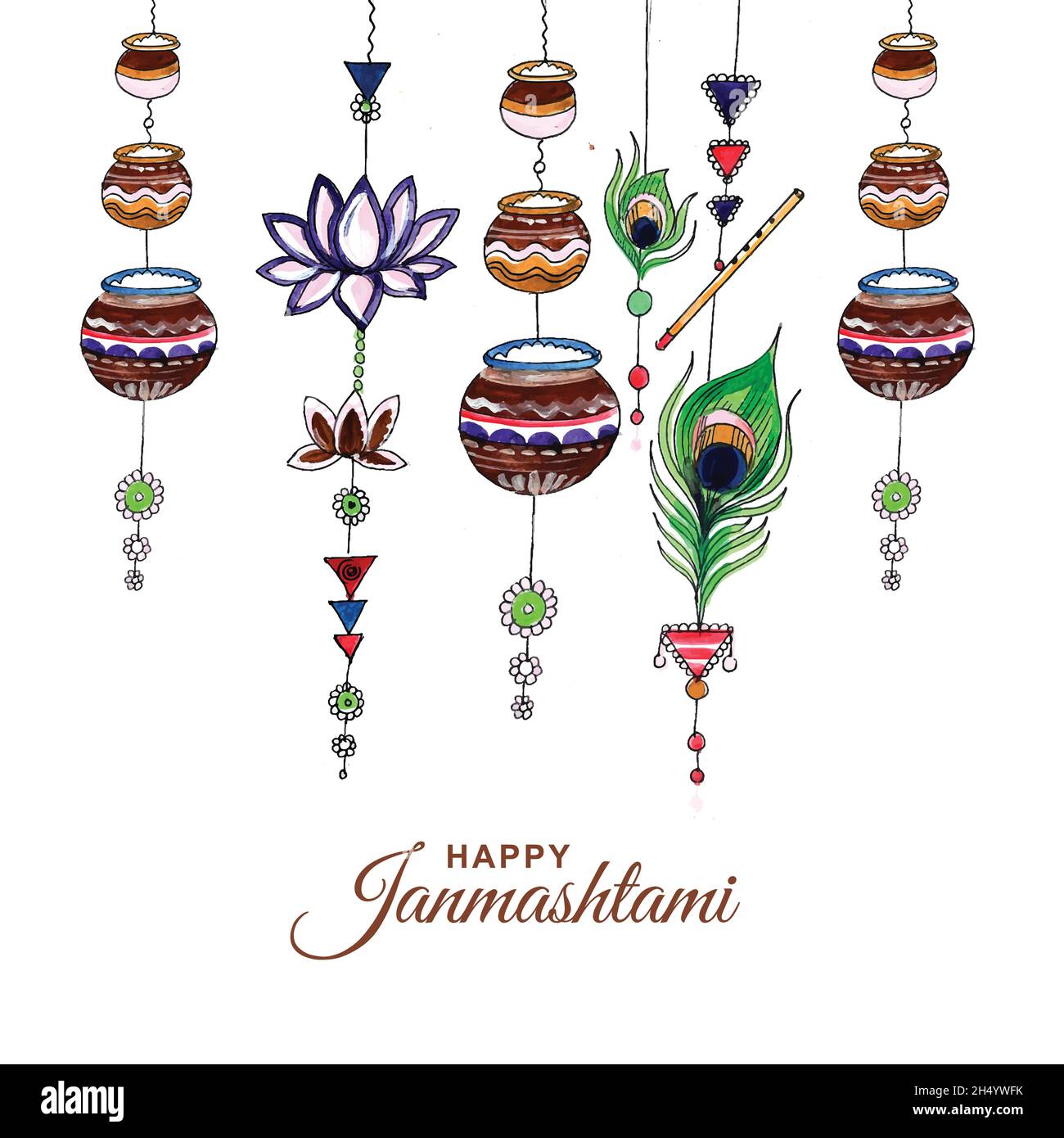 Krishna Janmashtami digital art illustration card design Stock Vector ...