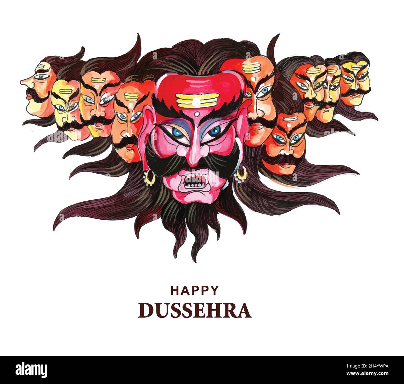 Happy dussehra celebration angry ravan with ten heads card design Stock ...