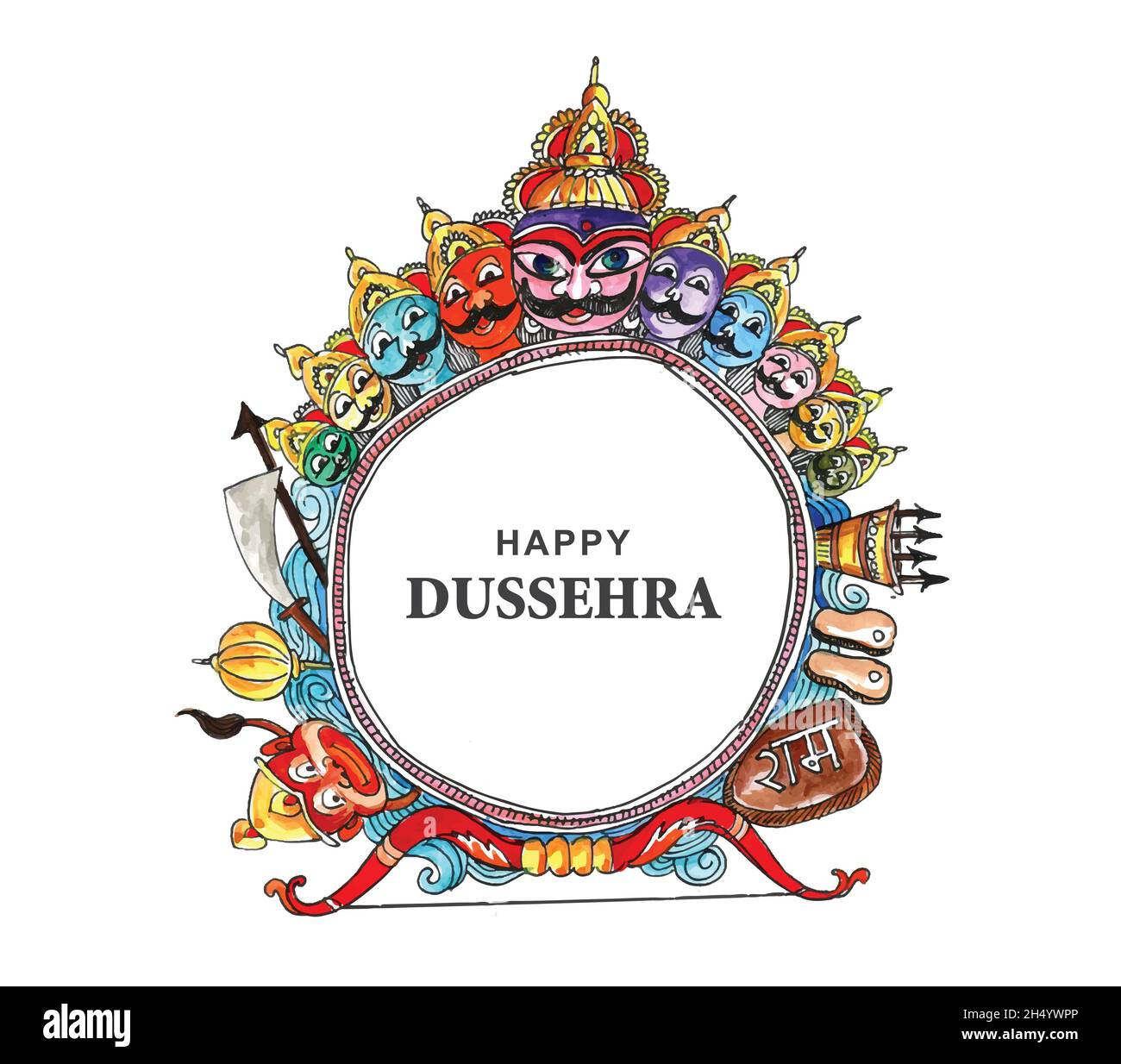 Happy dussehra celebration angry ravan with ten heads card design Stock ...