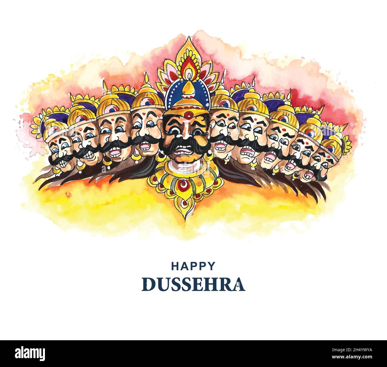 Happy dussehra celebration angry ravan with ten heads card design Stock ...