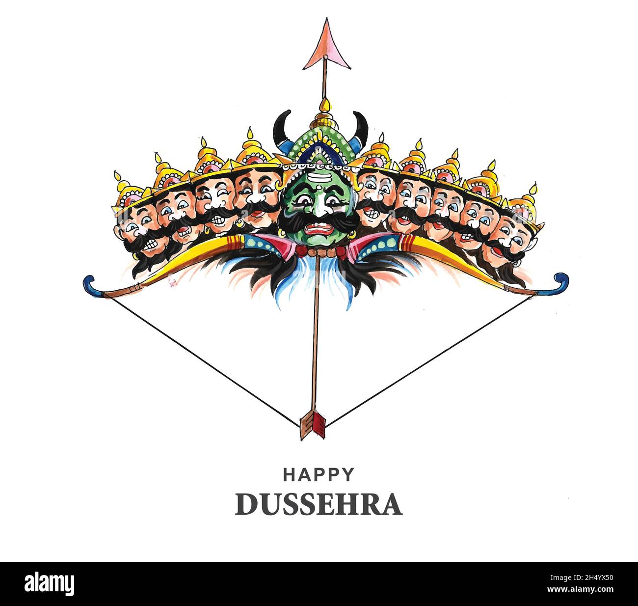 Happy dussehra celebration angry ravan with ten heads card design Stock ...