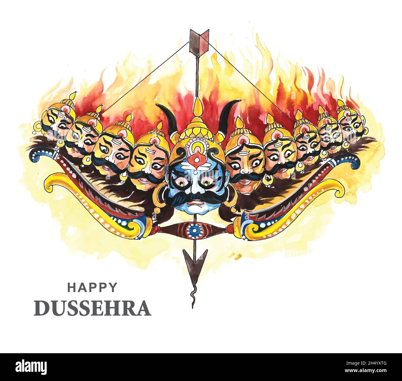 Happy dussehra celebration angry ravan with ten heads card design Stock ...