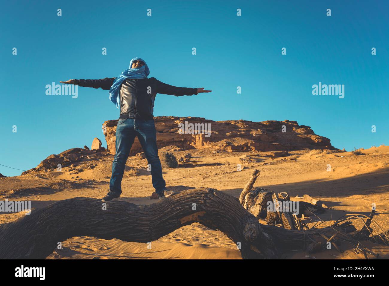 happy veiled man in the desert Stock Photo - Alamy
