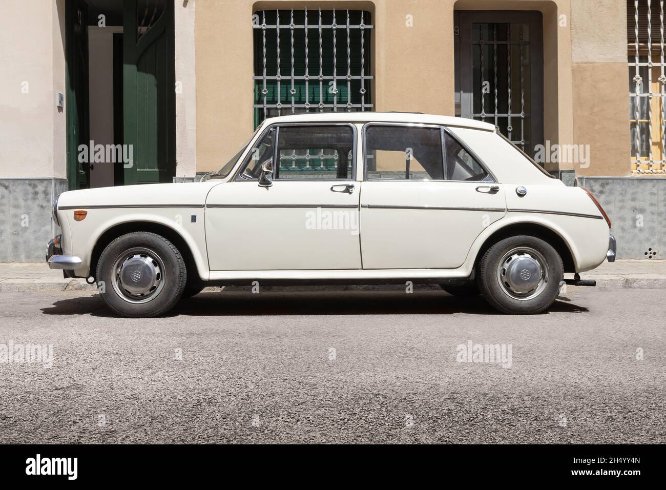 SABADELL, SPAIN-JUNE 1, 2021: 1969 MG 1300 S, Mark II, four-door saloon ...