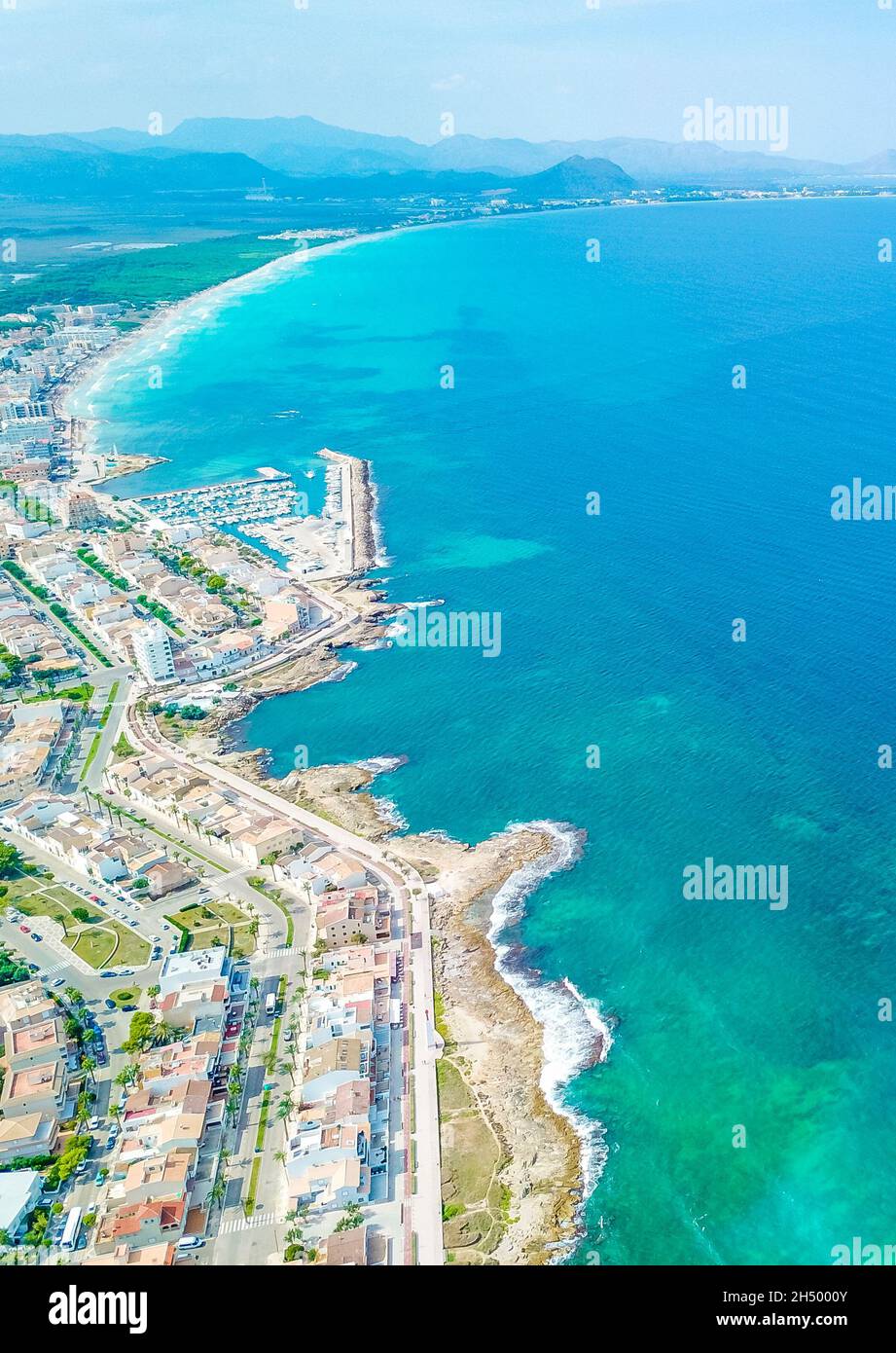 Natural coastal and beach landscape drone panorama with turquoise water ...