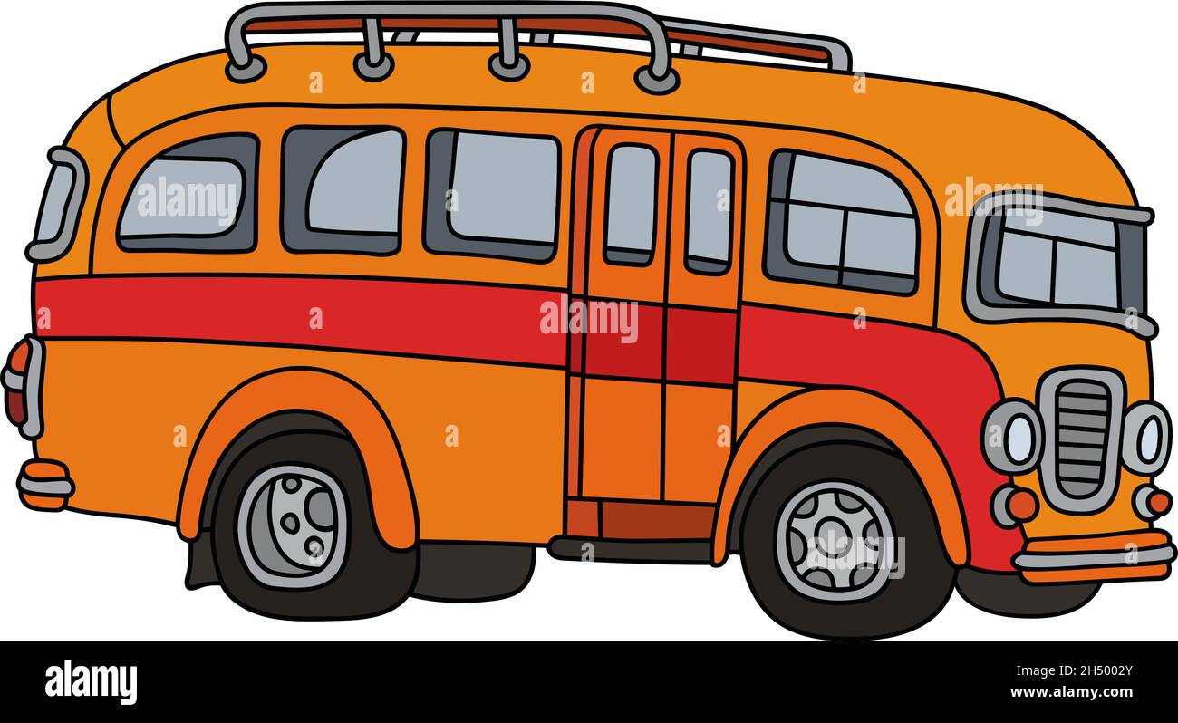 Hand drawing of a funny classic orange bus Stock Vector Image & Art - Alamy