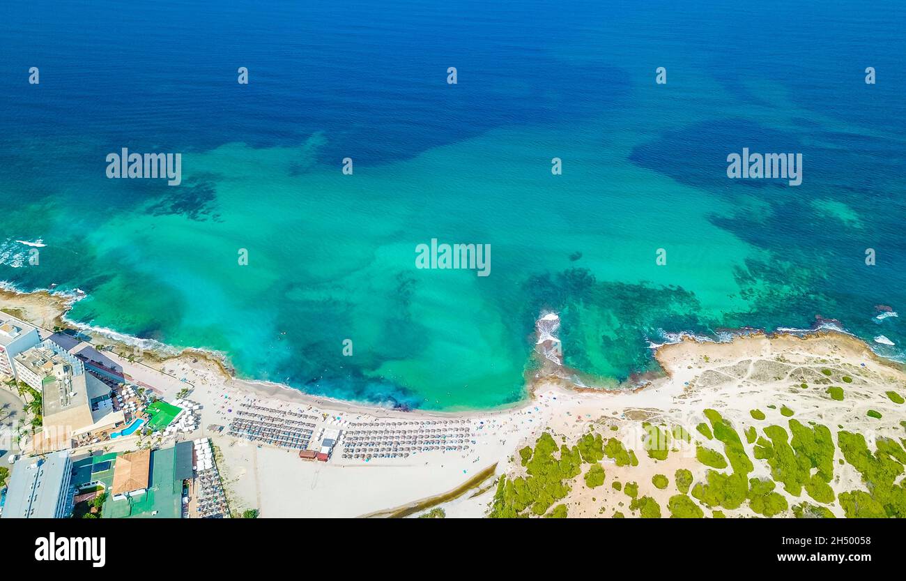 Natural coastal and beach landscape drone panorama with turquoise water ...