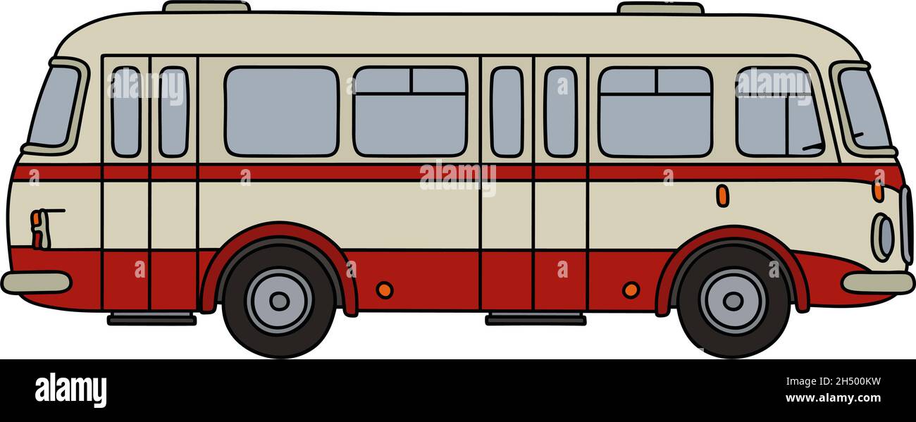 Hand drawing of a classic red and white city bus Stock Vector Image ...
