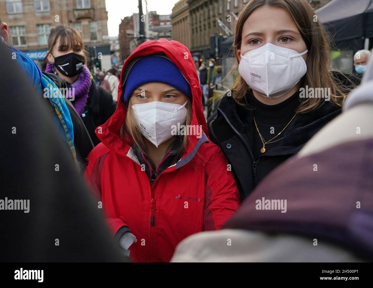 Greta Thunberg (centre) during the Fridays for Future Scotland march through Glasgow during the ...