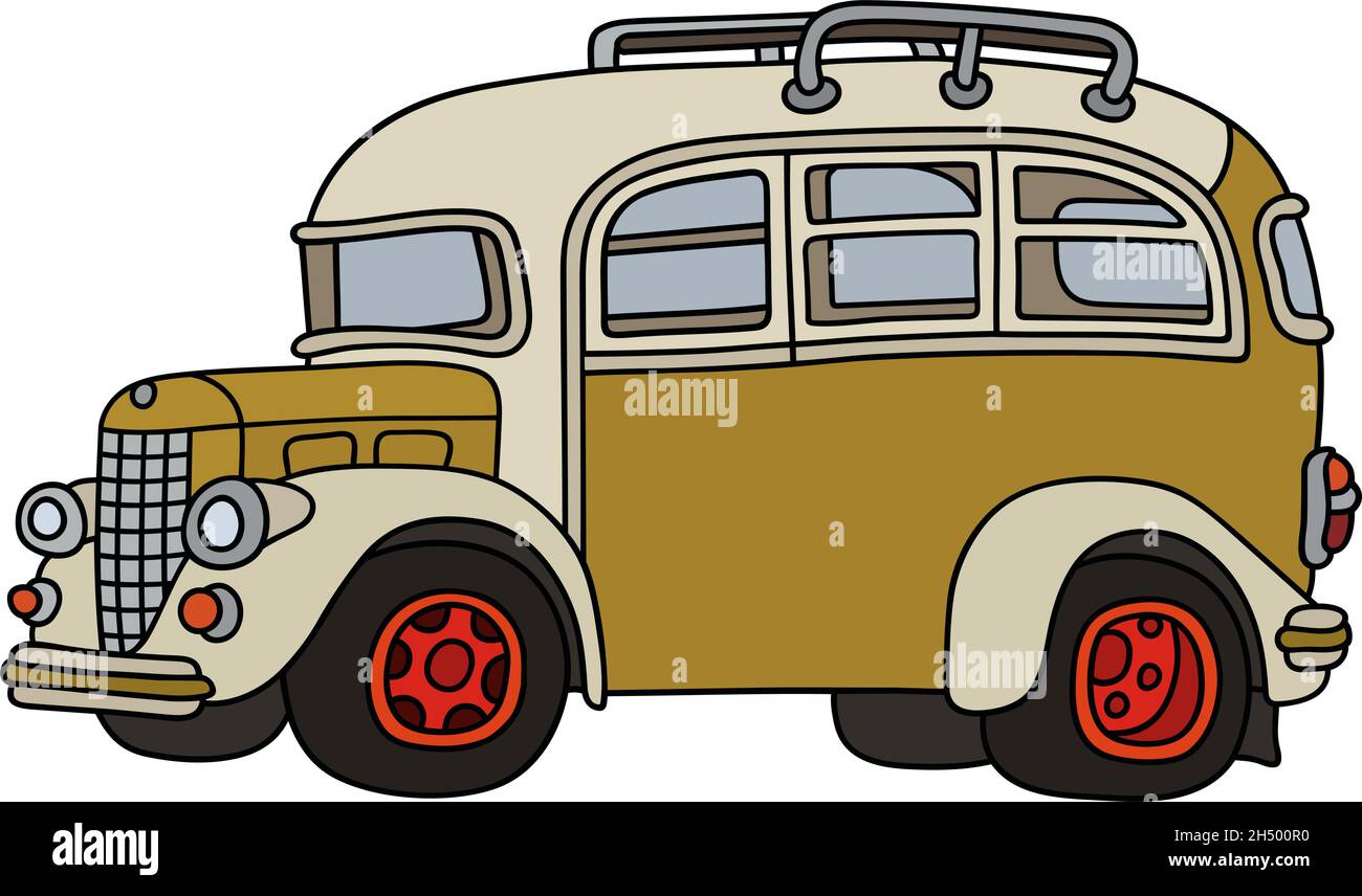 Hand drawing of a vintage yellow and white bus Stock Vector Image & Art ...