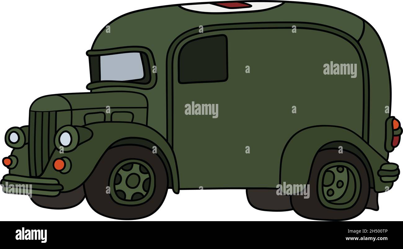 Hand drawing of a vintage green military ambulance Stock Vector Image ...