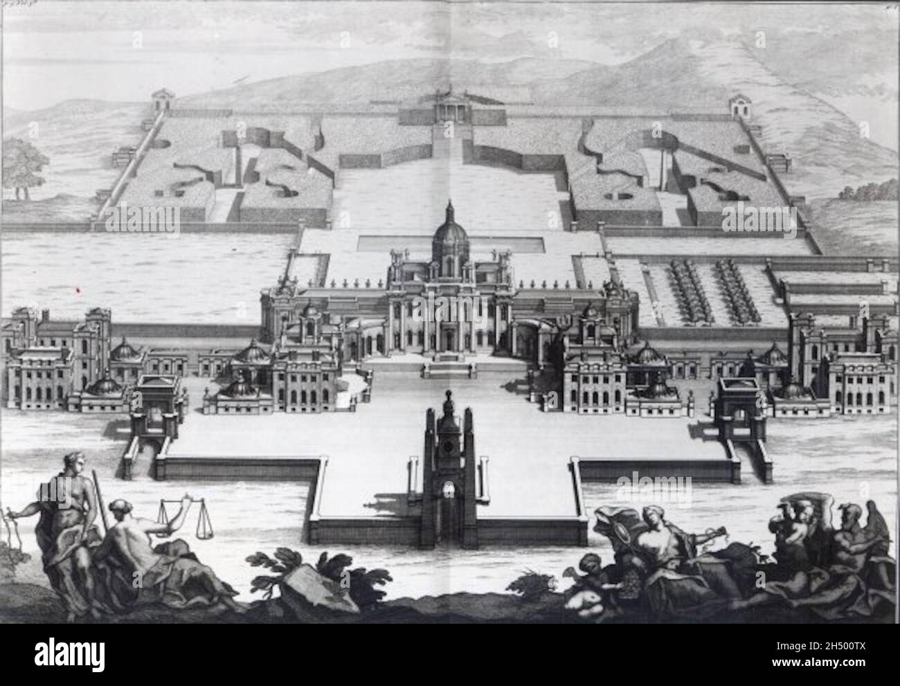 view of John Vanbrugh's complete project for Castle Howard Stock Photo ...