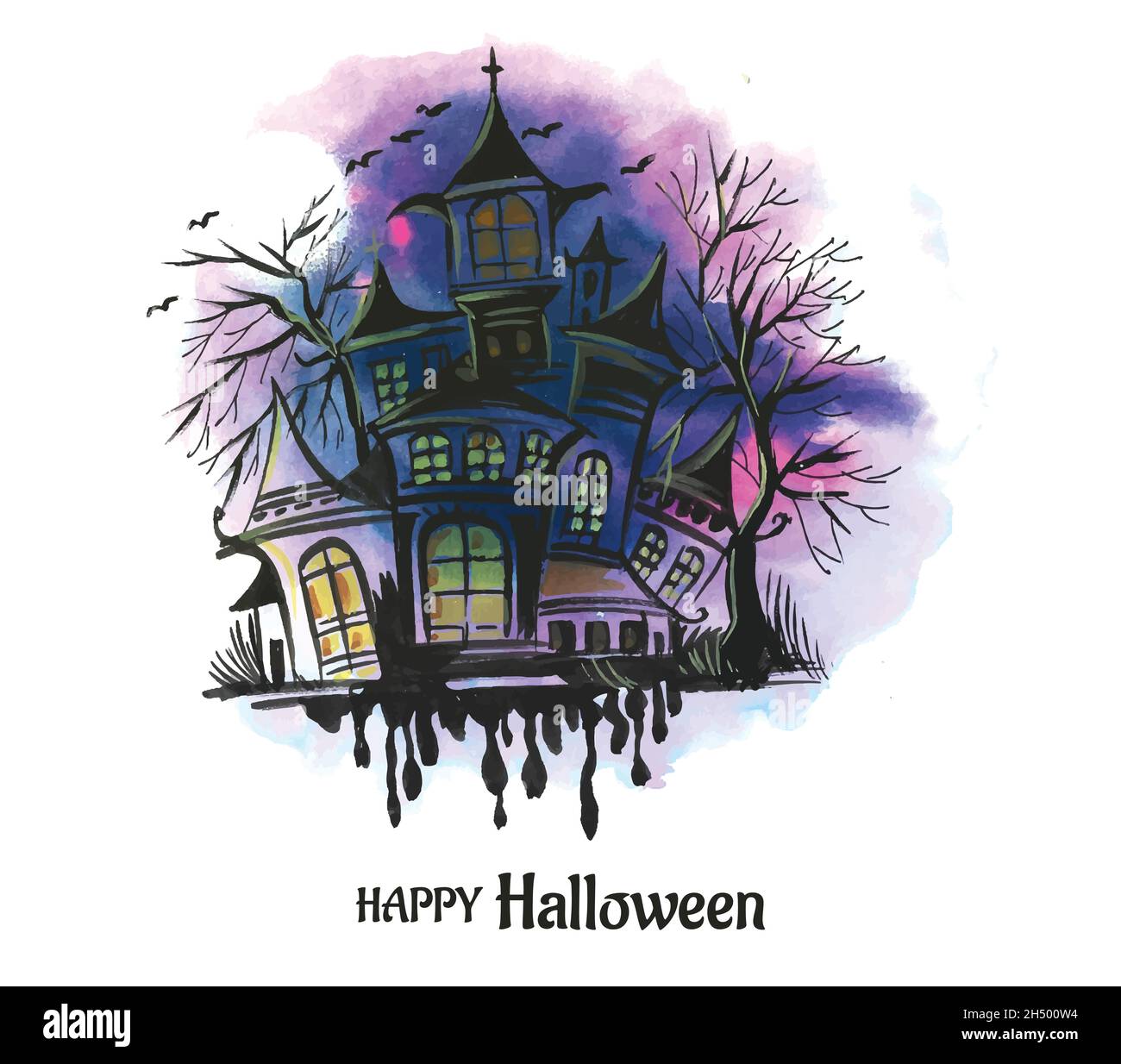 Halloween spooky house watercolor background Stock Vector Image & Art ...