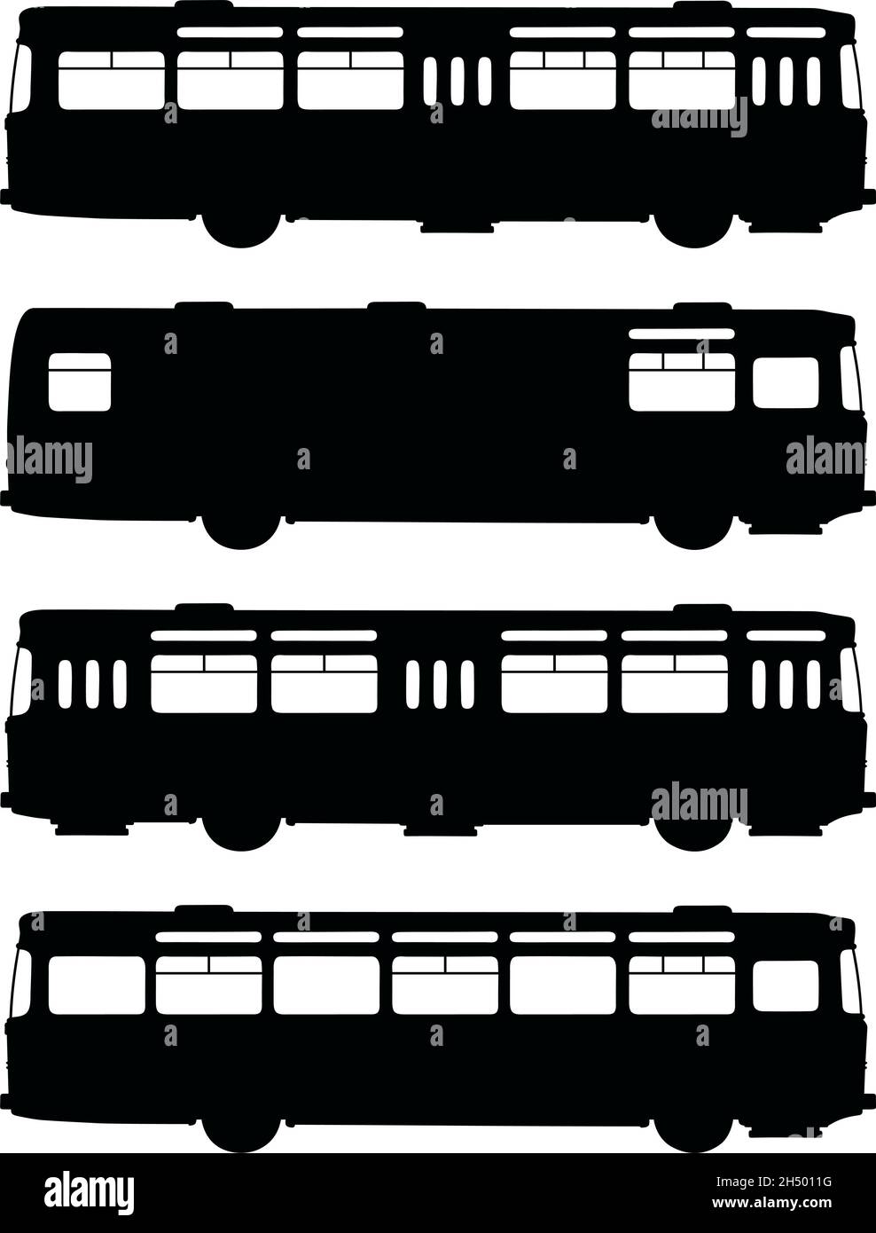 Hand drawing of four black silhouettes of retro buses Stock Vector ...