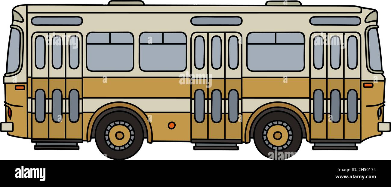 Hand drawing of a retro yellow and cream city bus Stock Vector Image ...