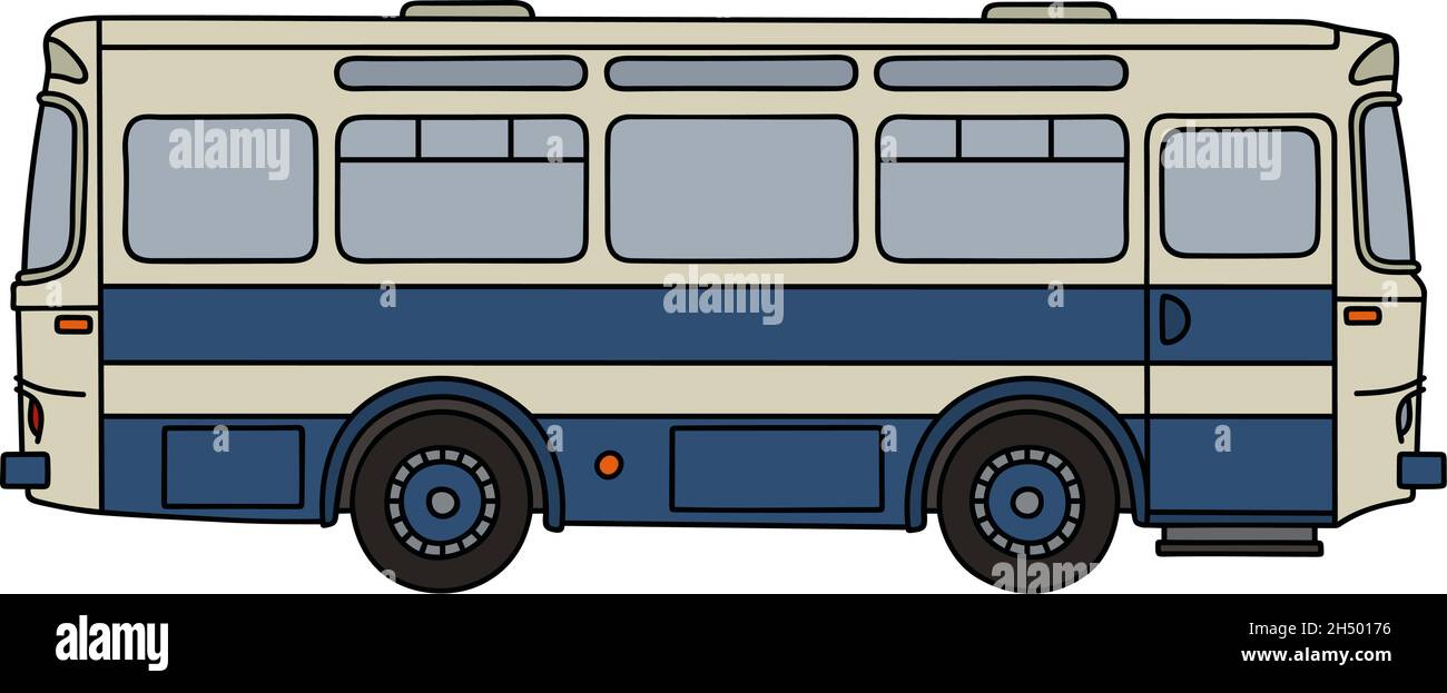 Hand drawing of a retro blue and white bus Stock Vector Image & Art - Alamy