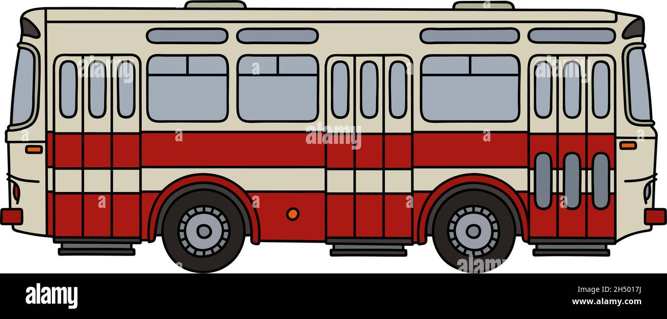 Hand drawing of an old red and white city bus Stock Vector Image & Art ...