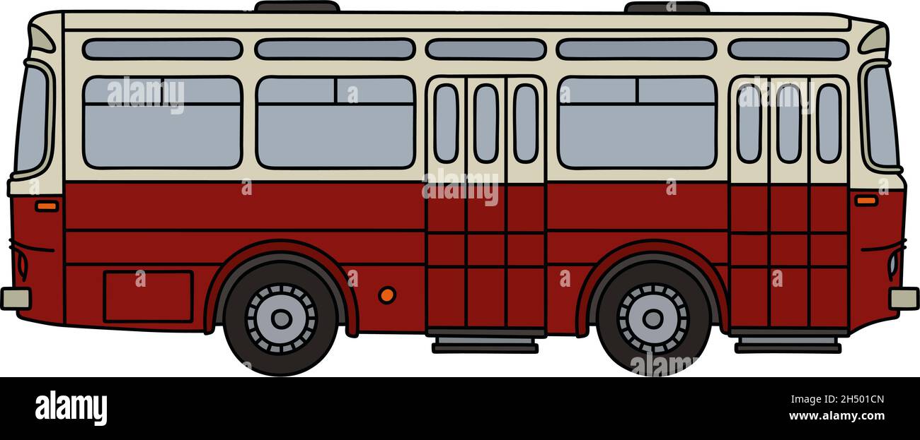 Hand drawing of a classic dark red and cream line bus Stock Vector ...
