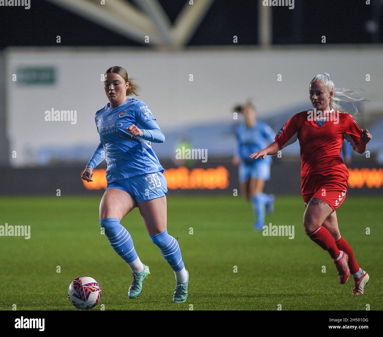 Ruby Mace (Manchester City no. 30 ) on the ball During Women's Conti ...