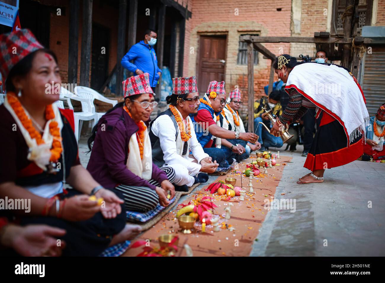 Lalitpur, Bagmati, Nepal. 5th Nov, 2021. People take part in a mass Mha ...