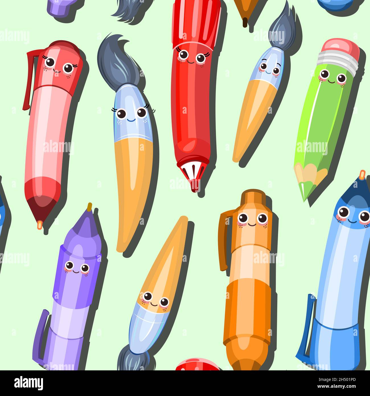 Ballpoint and gel pens. Seamless pattern. Background illustration in ...