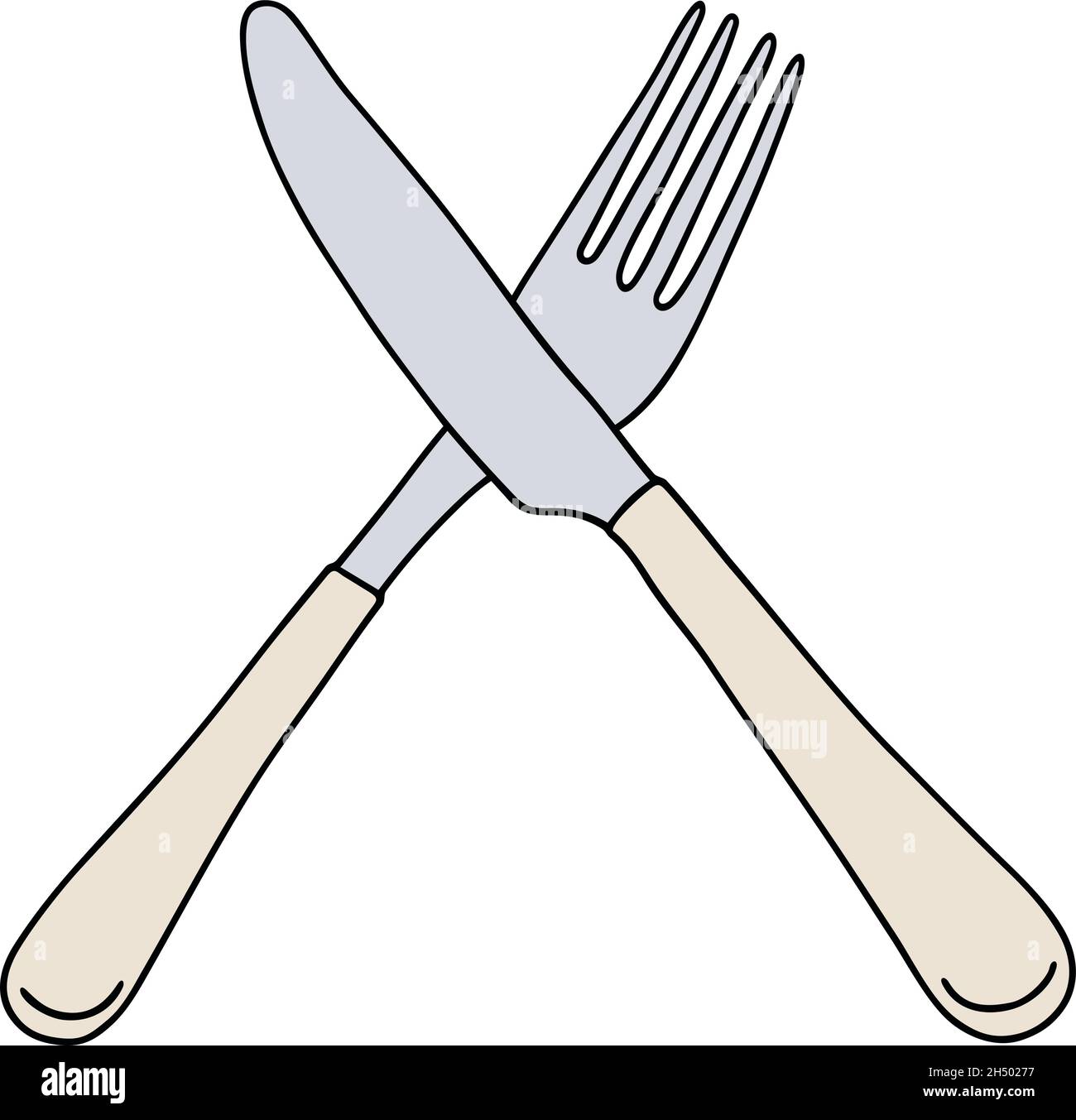 Hand drawing of classic cutlery with cream ceramic handle Stock Vector ...
