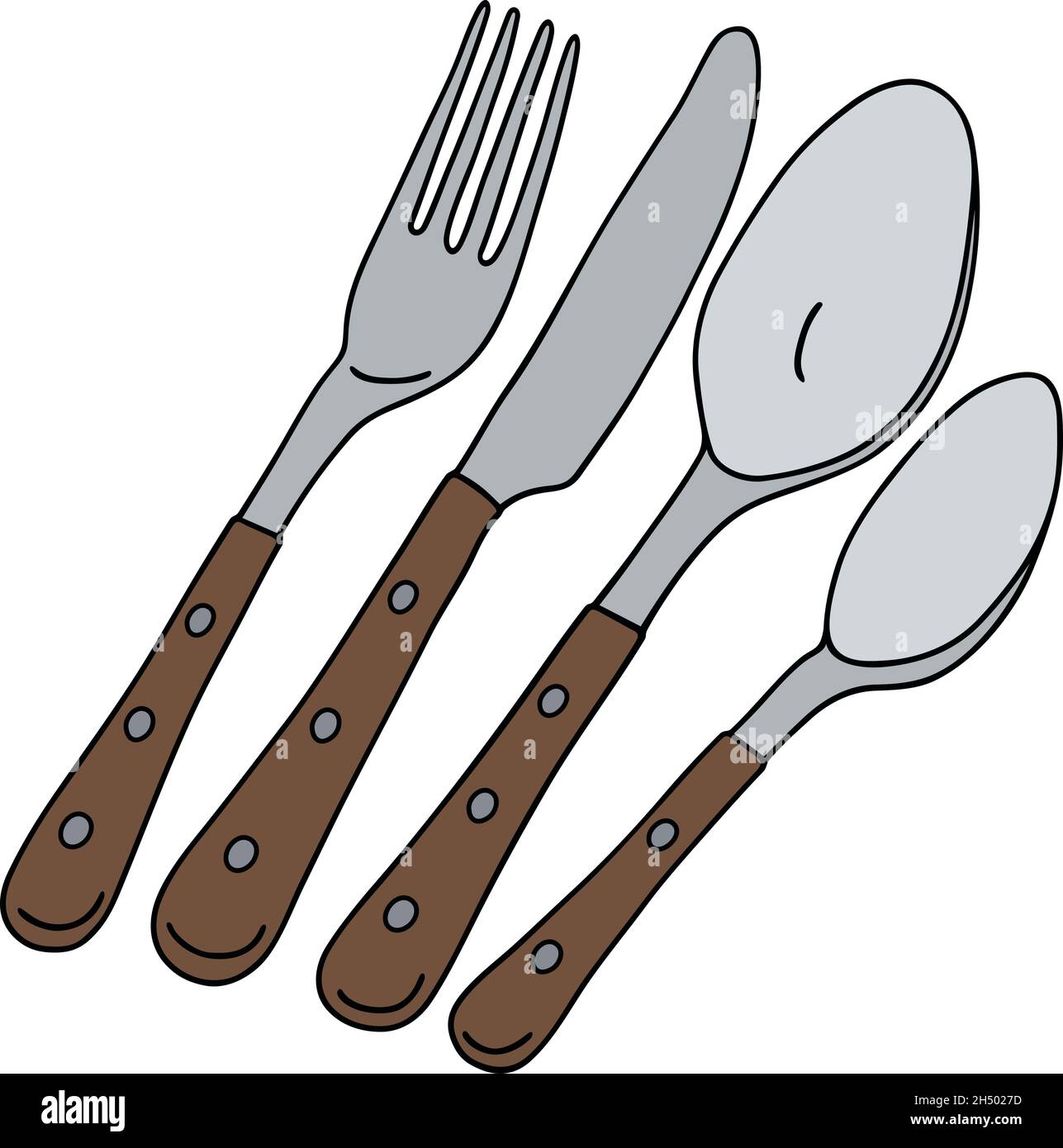 Hand drawing of cutlery with wooden handles Stock Vector Image & Art ...