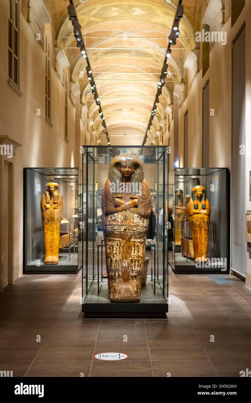 The coffin gallery, Egyptian Museum, Turin, Piedmont, Italy Stock Photo ...