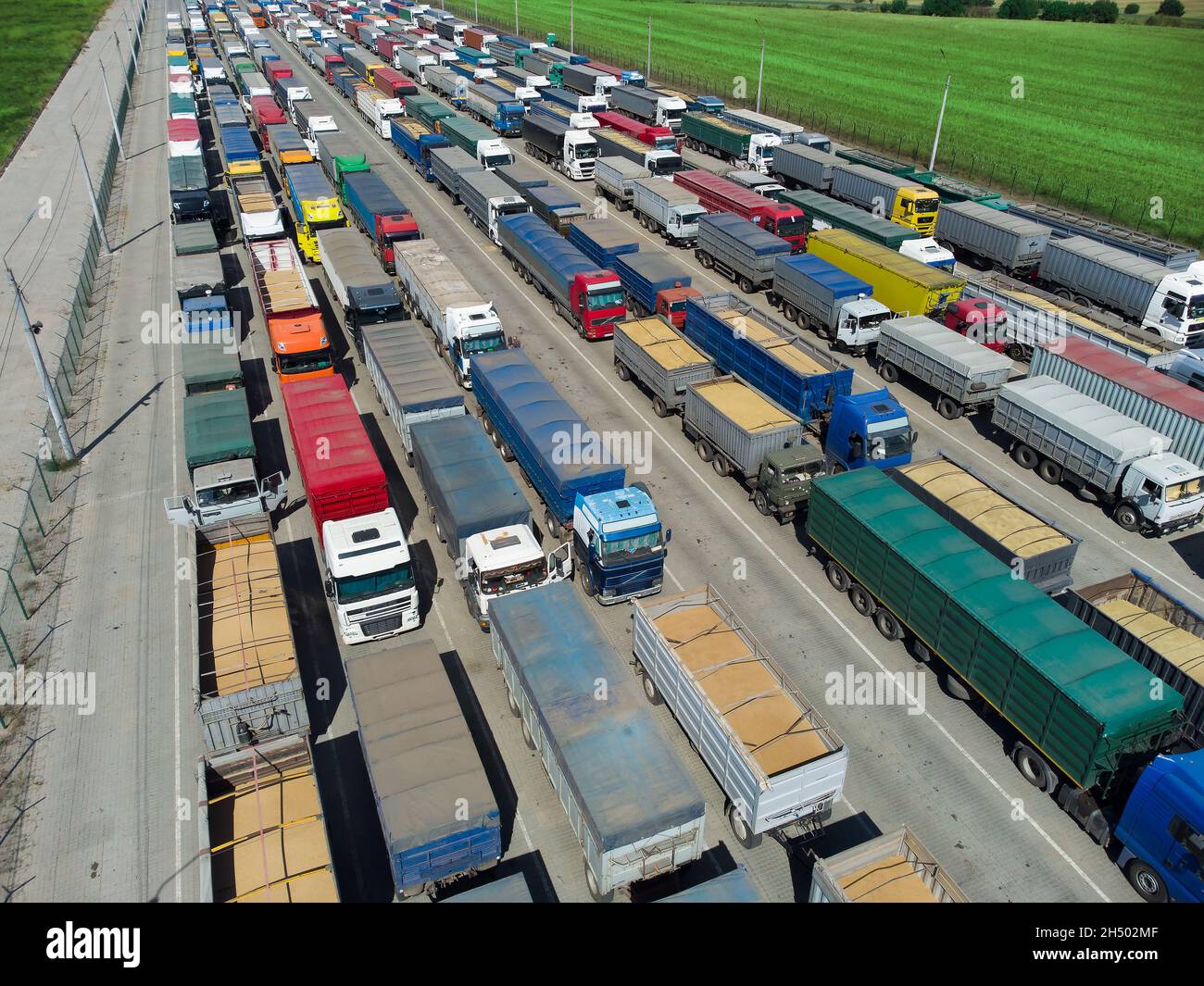 Parking with trucks waiting to be unloaded. Terminal in the port Stock ...