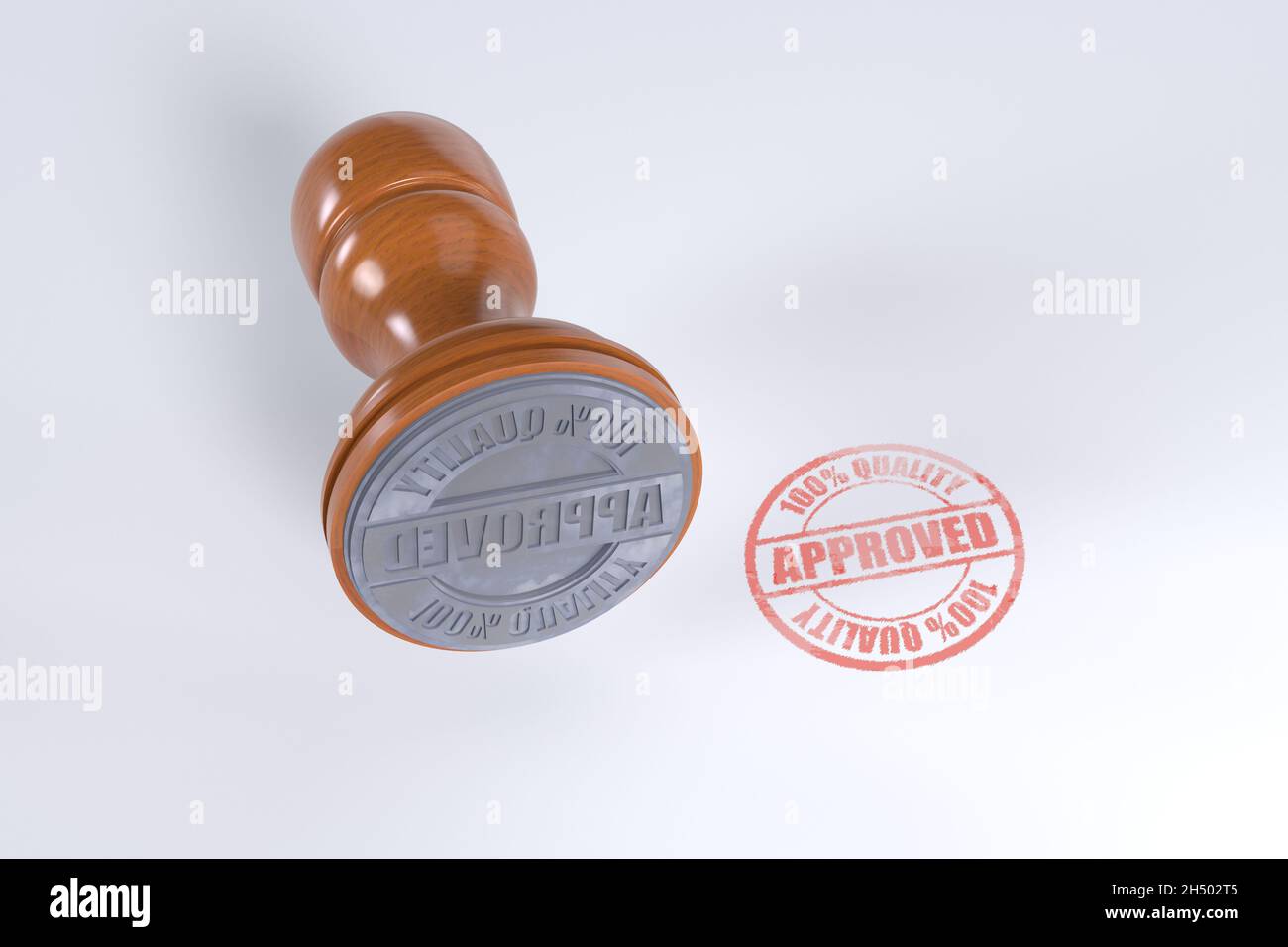 Red Superior Quality Stamp With Wooden Rubber Stamper Isolated On White