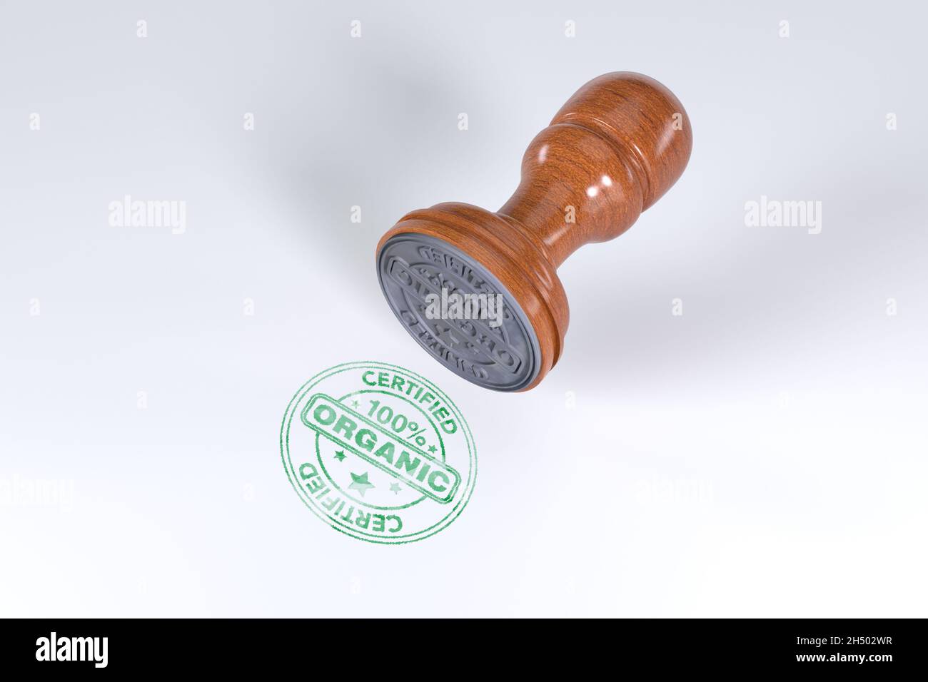 Green superior quality stamp with wooden rubber stamper isolated on ...
