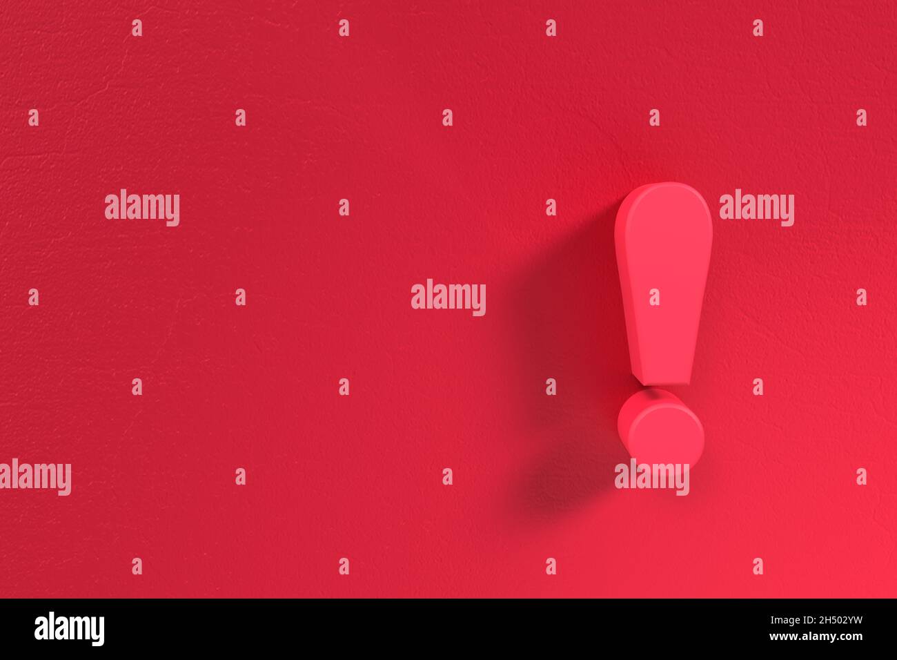 Exclamation mark on the plane 3d wall in red with space to add content ...
