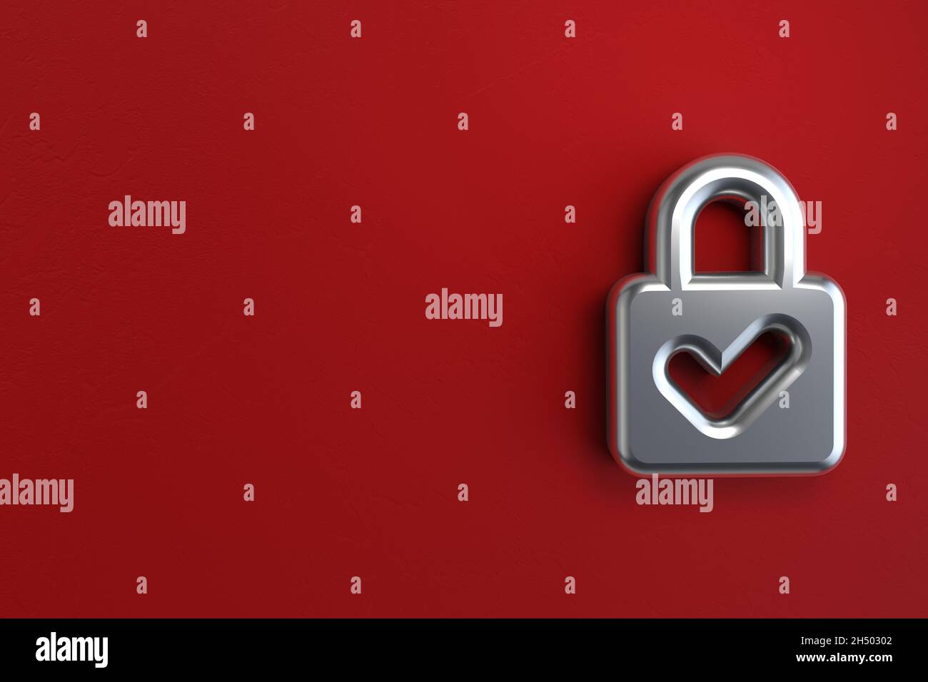 Lock red rough background with approval mark 3d and space for content ...