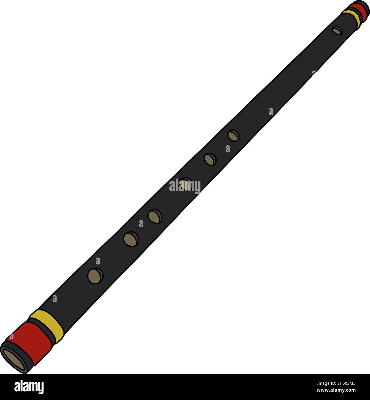 Hand drawing of a traditional black wooden simple flute Stock Vector ...