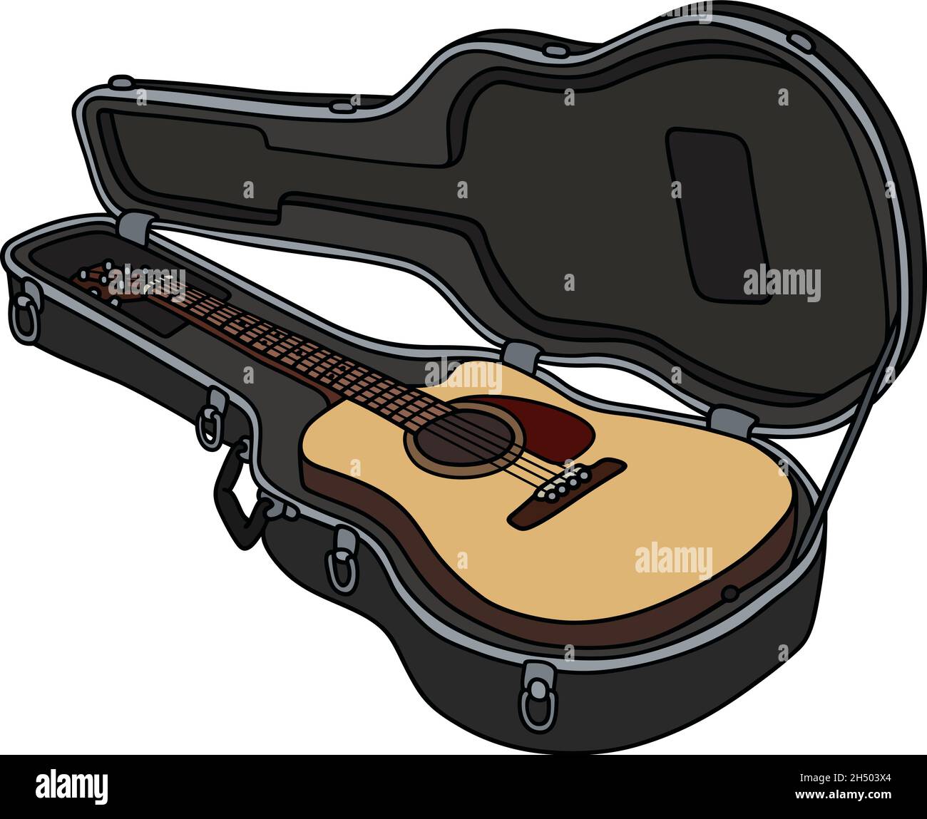 Hand drawing of the accoustic guitar in a black hard case Stock Vector ...