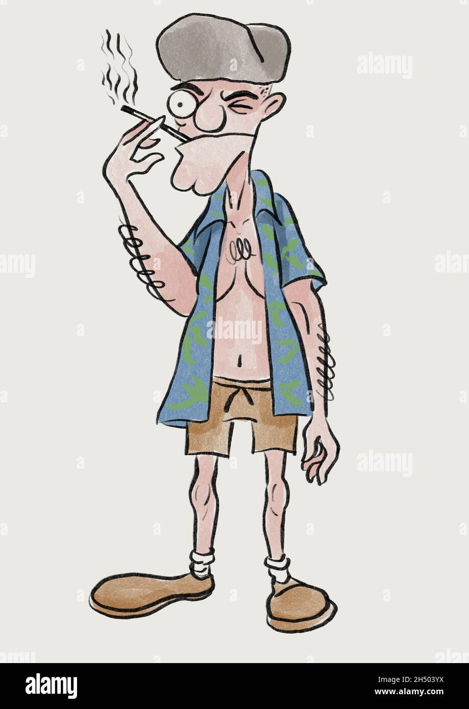 crazy smoking man cartoon illustration Stock Photo - Alamy