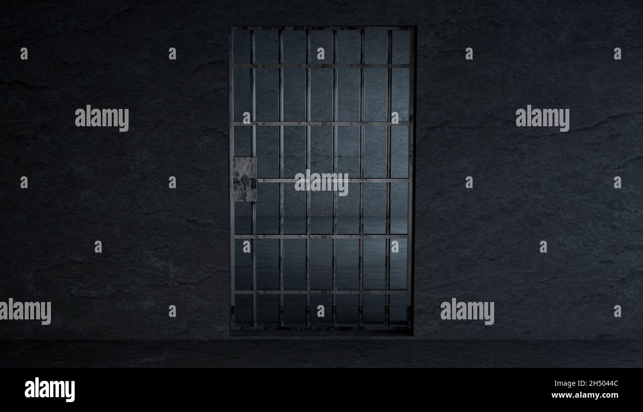 prison jail with Metal Jail cell door 3d illustration Stock Photo - Alamy