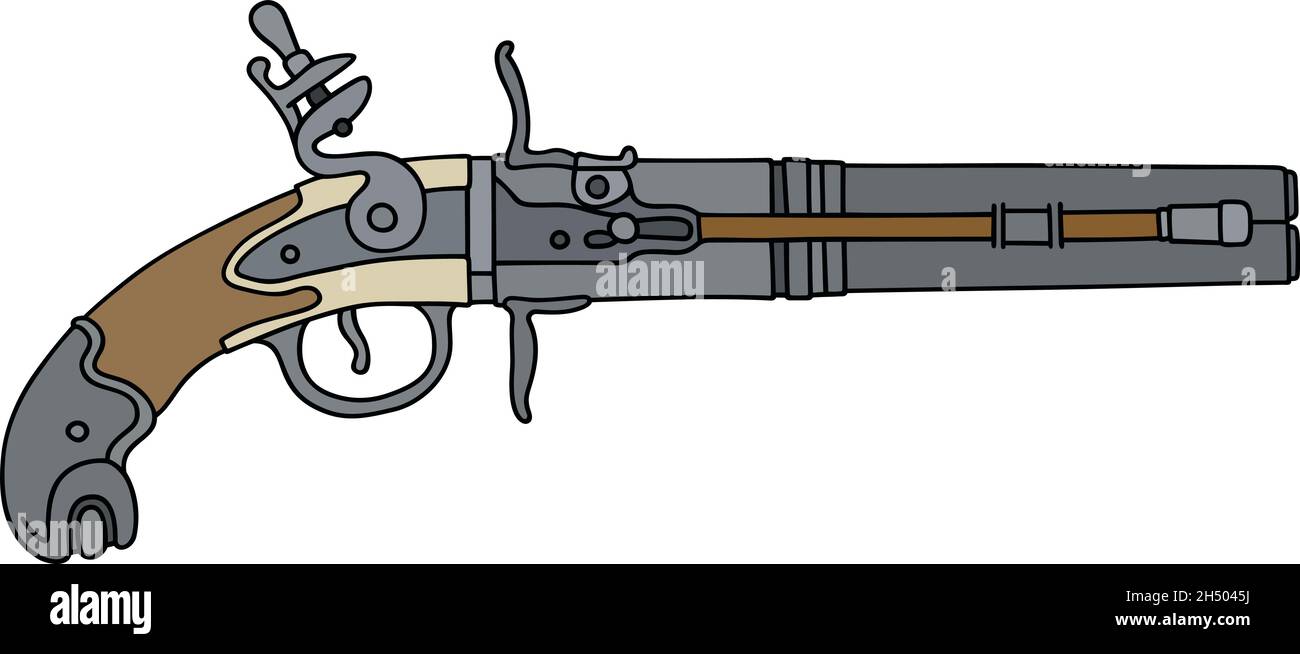 The hand drawing of a historical matchlock pistol Stock Vector Image ...