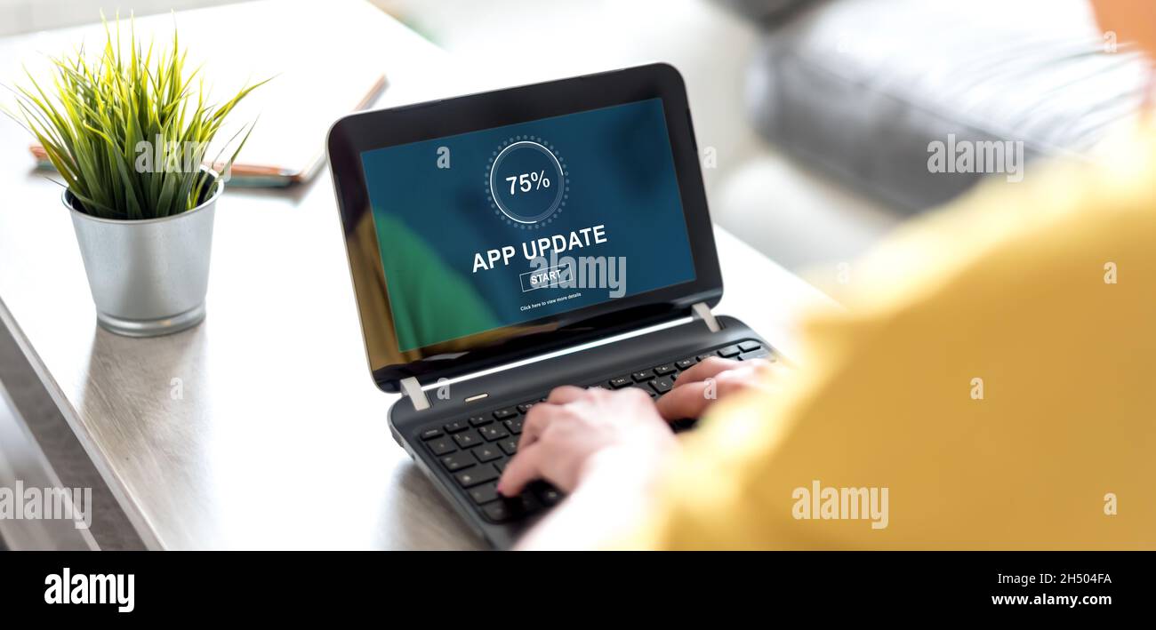Laptop screen displaying an application update concept Stock Photo - Alamy